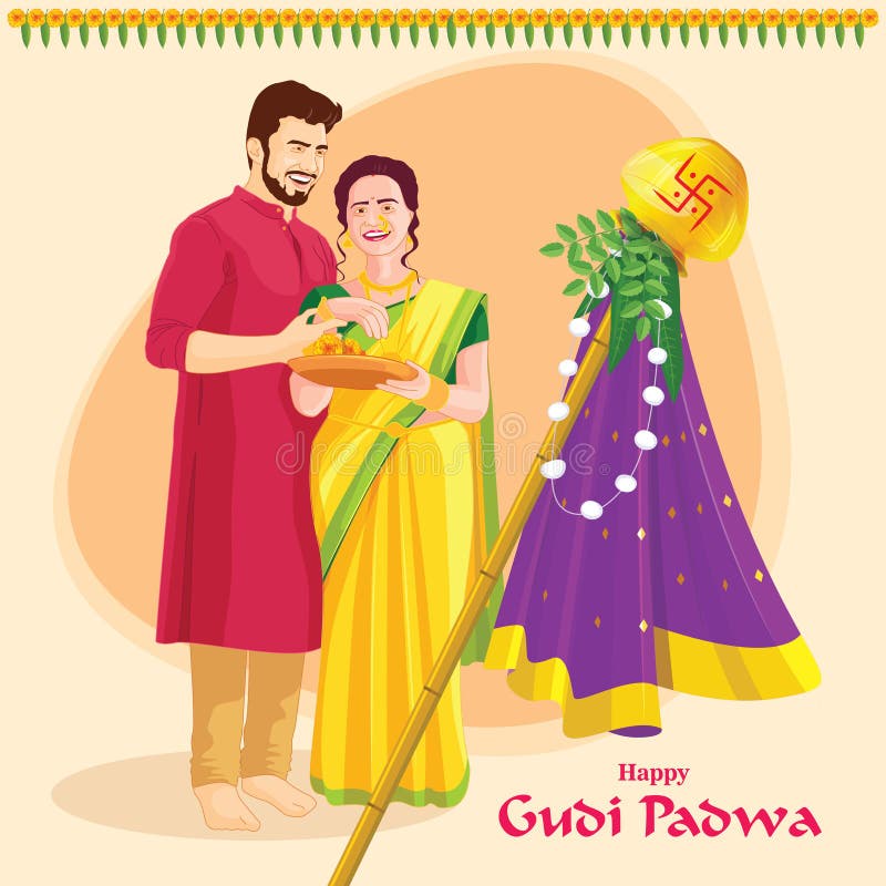 Illustration of Gudi Padwa Lunar New Year Celebration in Maharashtra ...