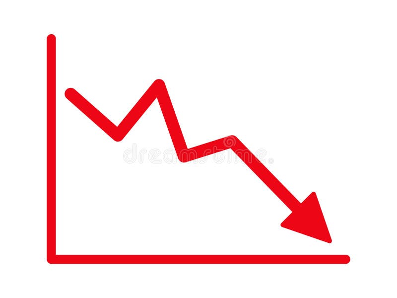 Red Arrow Going Down Stock Icon on White Background. Bankruptcy ...