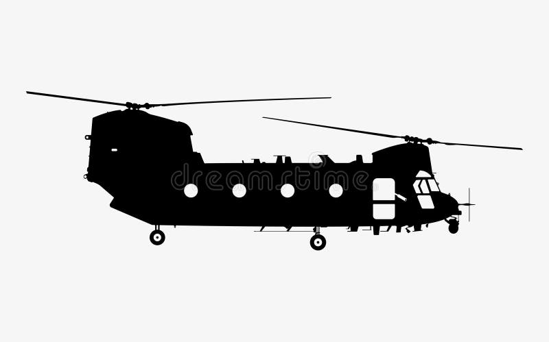 Tandem Rotor Cargo Helicopter Silhouette, Army Aircraft Stock Vector ...