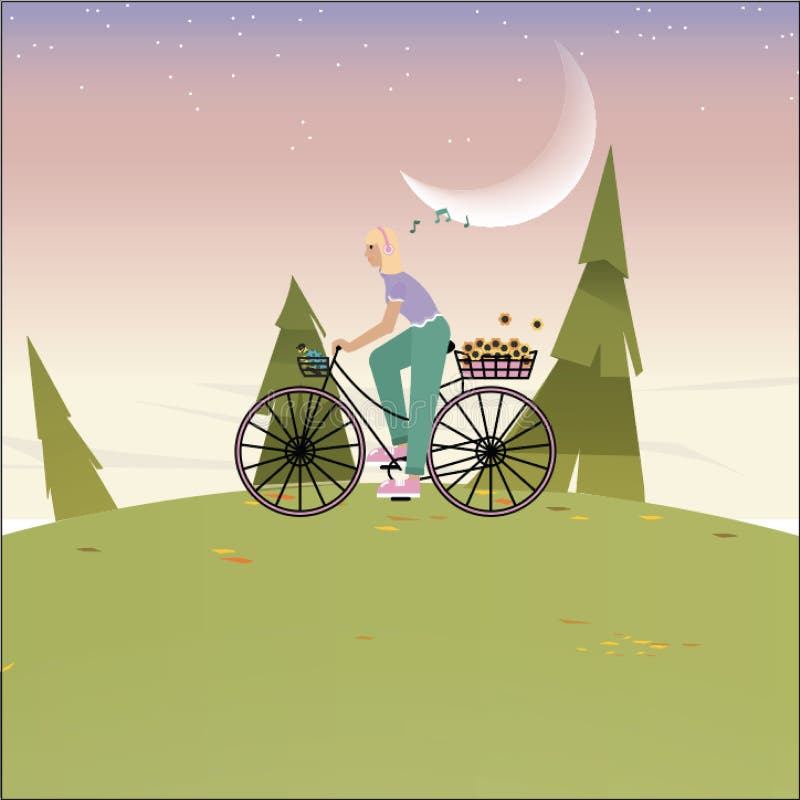 Riding Bike with Pet in the Dawn Stock Vector - Illustration of bring ...