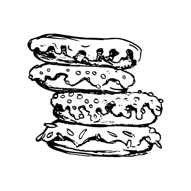 Donuts in a Stack. Drawing with Black Lines, Marker Stock Vector ...