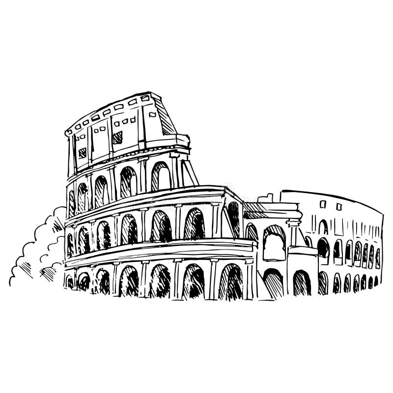 Roman Coliseum. Drawing with Black Lines, Marker, Line Art Stock Vector ...