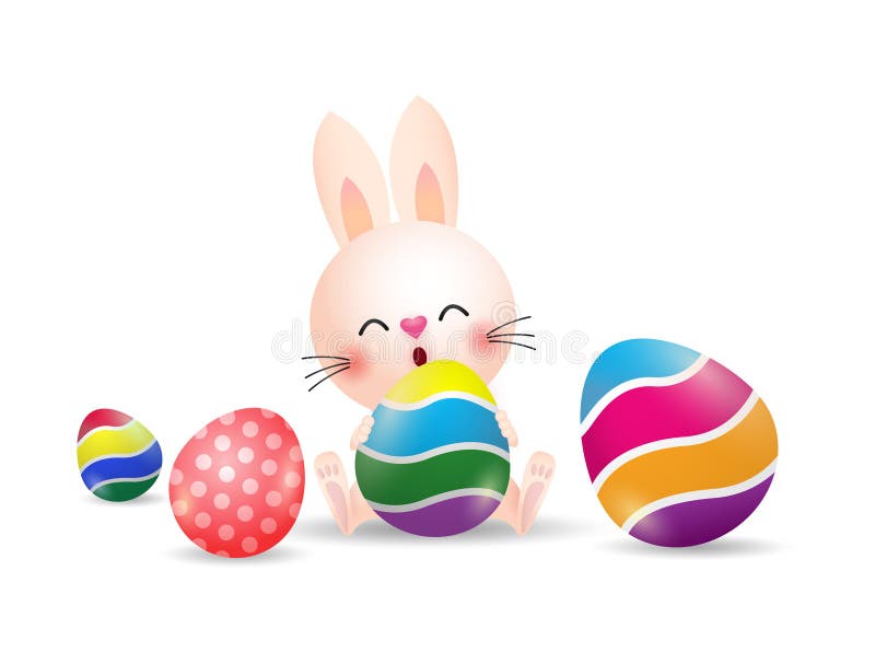 Happy Easter Eggs Poster, Little Rabbit Bunny Cartoon with Greeting ...