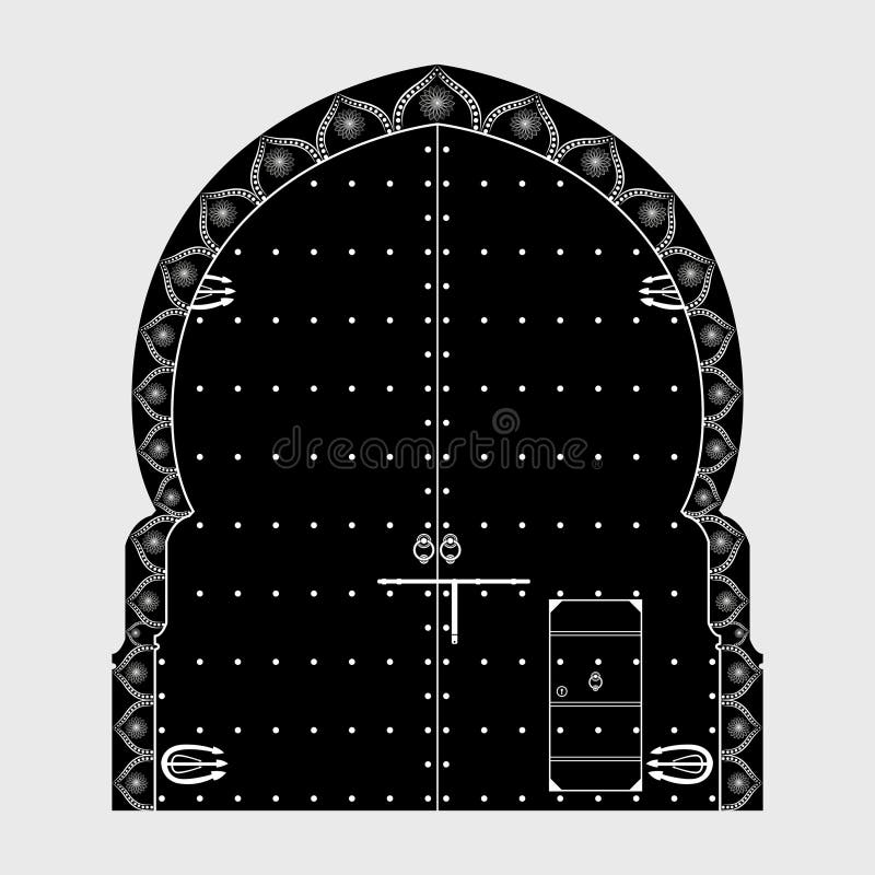 Old Antique Moroccan Arabic Traditional Wooden Door Stock Vector ...