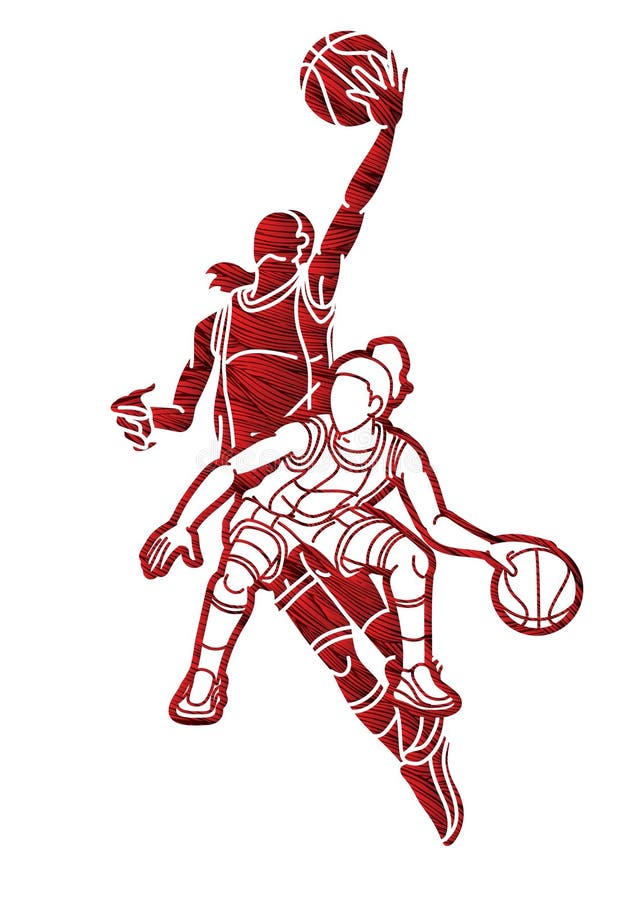 Basketball Team Women Players Action Cartoon Sport Team Graphic Vector ...