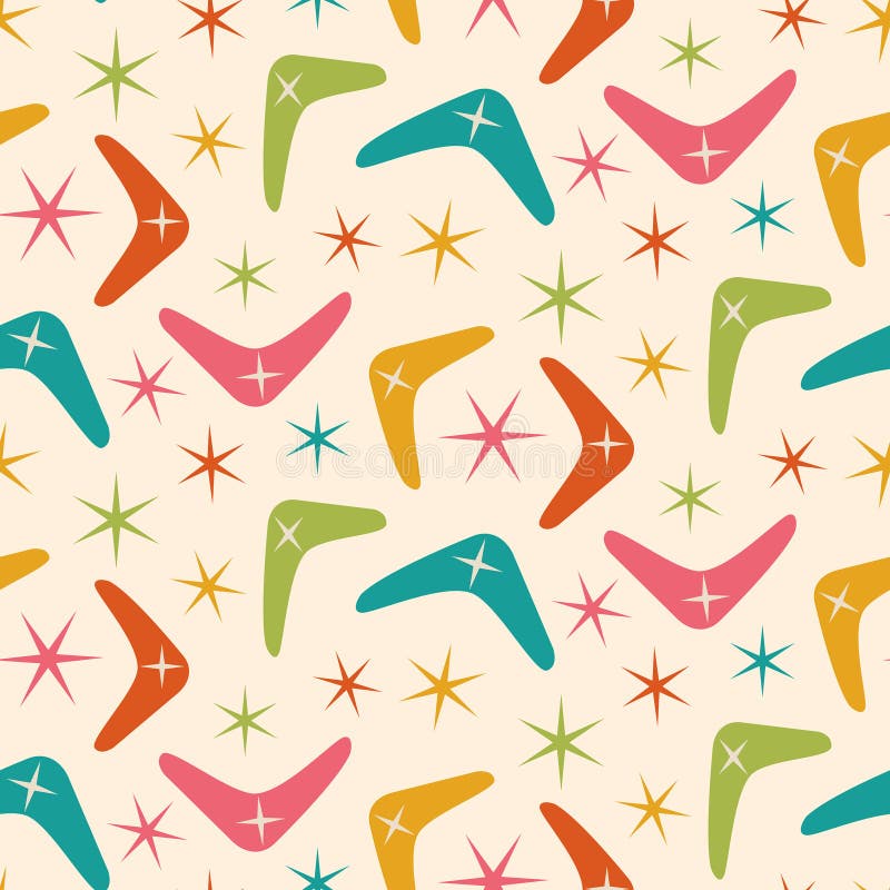 Mid Century Modern Boomerang Seamless Pattern with Atomic Retro Stars ...