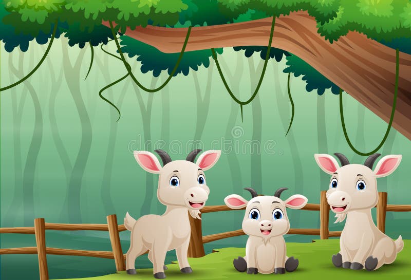 Cartoon Goats in the Jungle Stock Vector - Illustration of baby, animal ...