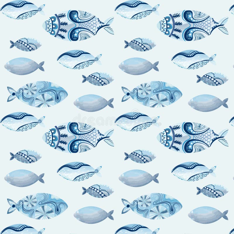 Abstract Sea Ocean Fish Seamless Pattern Fabric Wallpaper Background ...