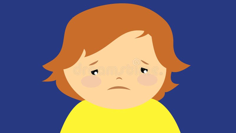 A Sad Boy in a Yellow Sweater on a Blue Background Stock Vector ...