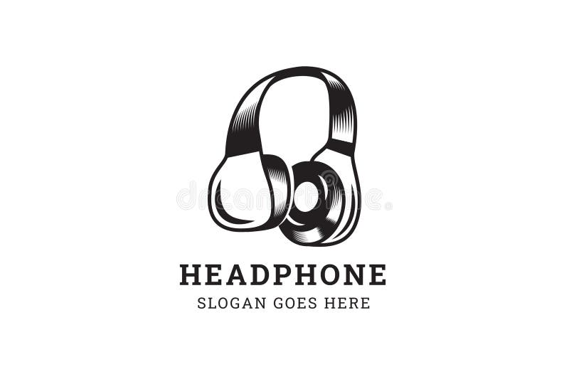 Headphone Logo Design Template in Black and White Colors Stock Vector ...