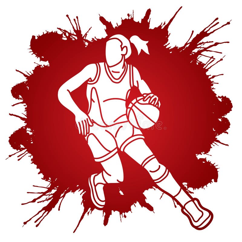 Basketball Female Player Action Cartoon Sport Graphic Vector Stock ...