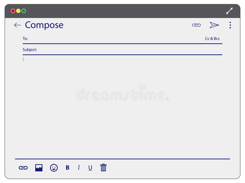 Interface of Email Message Blank Template Window Isolated on White - 3d ...