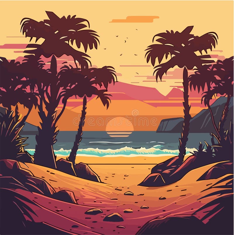 Print Sunset for Tshirt Casual Stock Vector - Illustration of view ...