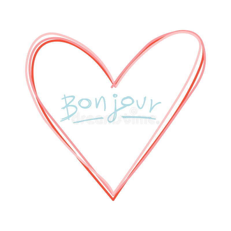 Bon Jour, French Means Hello, Line Heart Vector Illustration Stock ...