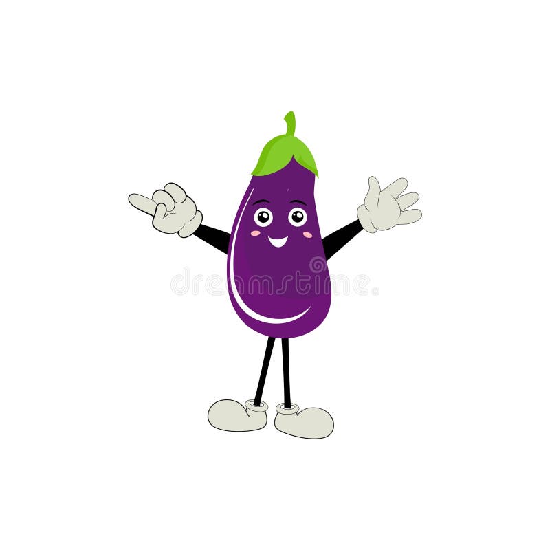 Cute Eggplant Character Vector Illustration Flat Eggplant Cartoon