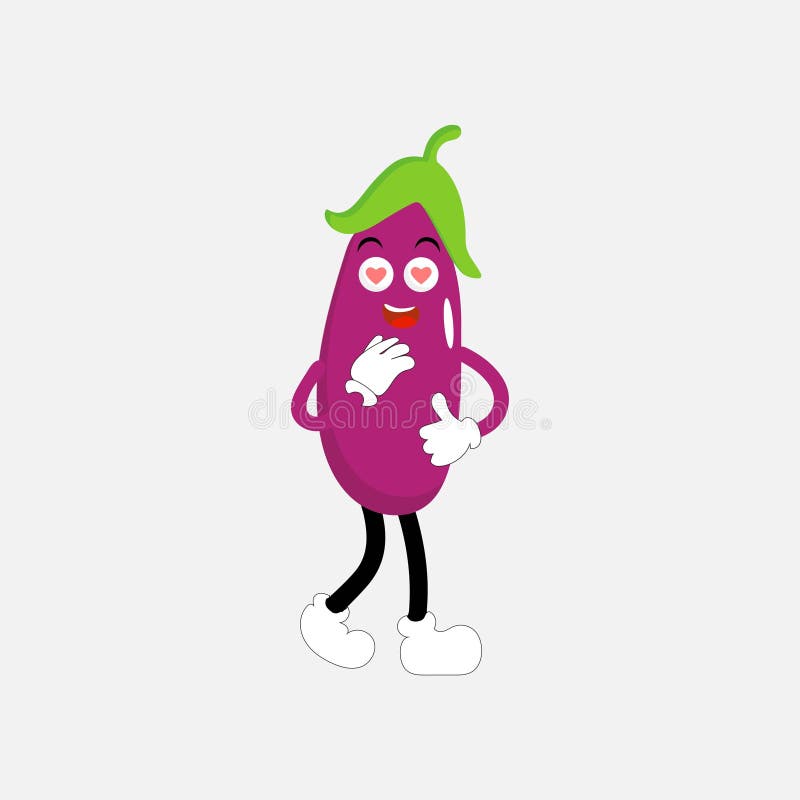 Cute Eggplant Character Vector Illustration Flat Eggplant Cartoon