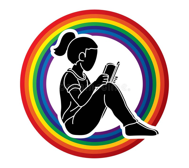 A Girl Reading a Book Cartoon Silhouette Graphic Vector Stock Vector ...