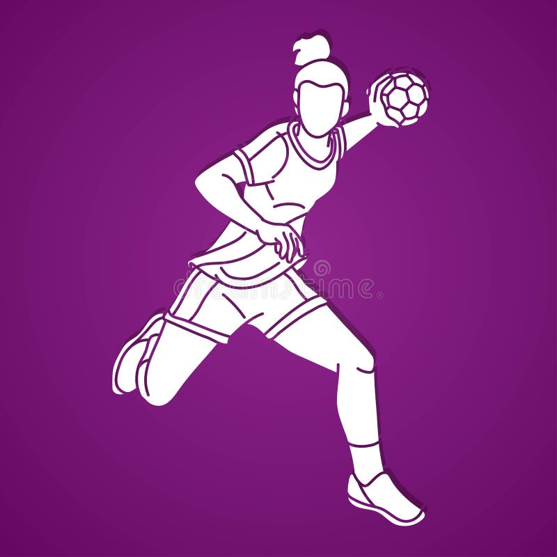 Handball Sport Woman Player Action Cartoon Graphic Stock Vector ...