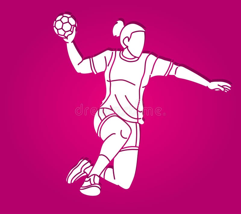 Handball Sport Woman Player Action Cartoon Graphic Stock Vector ...