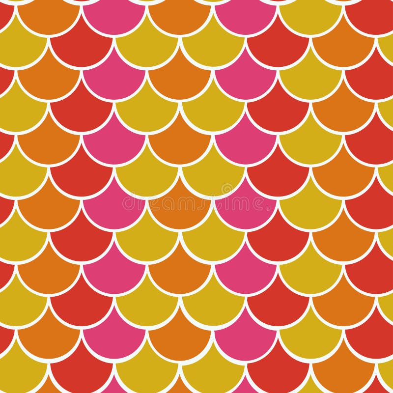 Cute Colorful Mermaid Scale Seamless Pattern in Pink, Orange, Red and ...