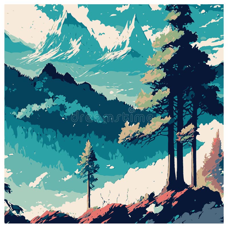 Vector Mountain Scenery, with Forests of Fir Trees Stock Vector ...