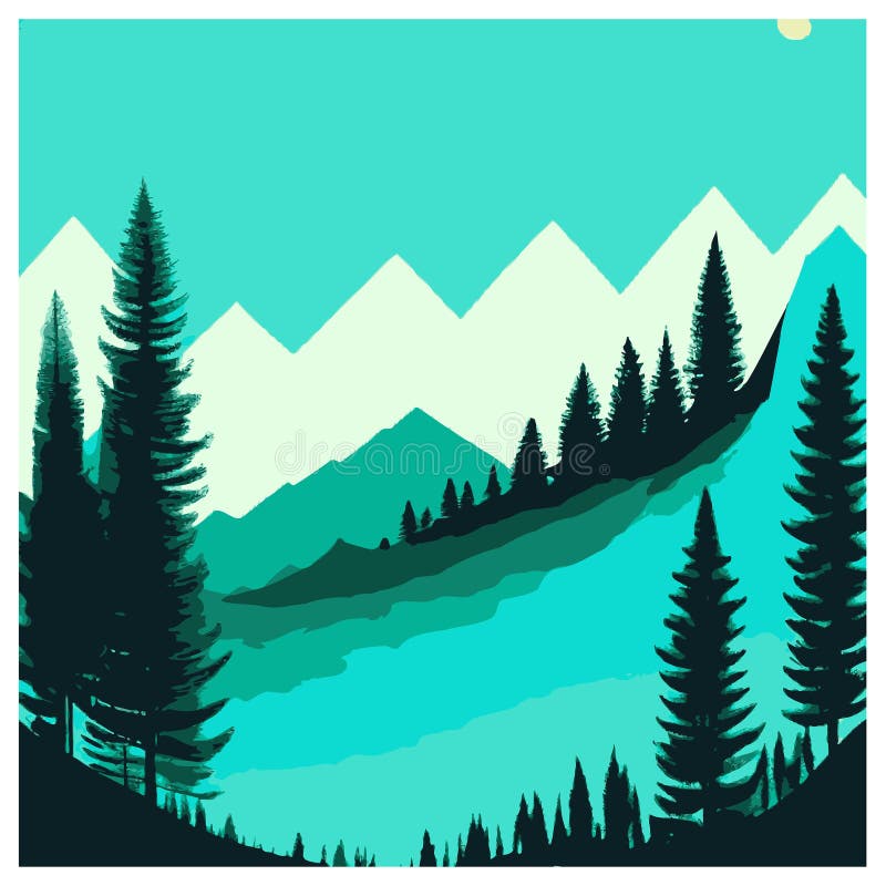 Vector Mountain Scenery, with Forests of Fir Trees Stock Vector ...