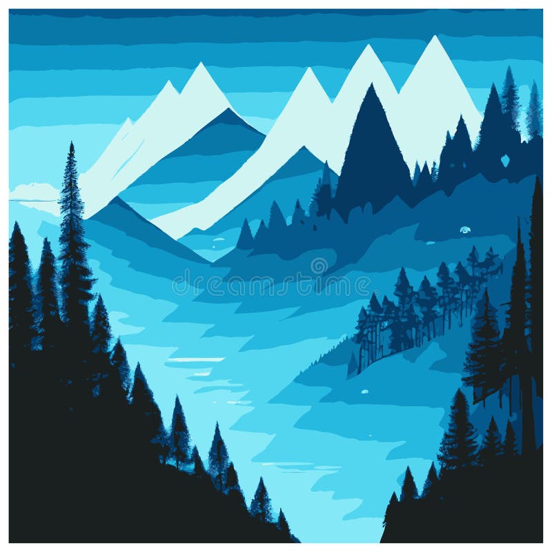 Vector Mountain Scenery, with Forests of Fir Trees Stock Vector ...