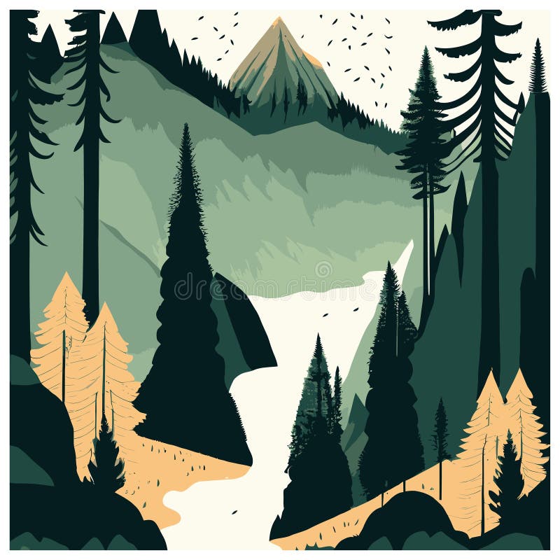 Vector Mountain Scenery, with Forests of Fir Trees Stock Vector ...