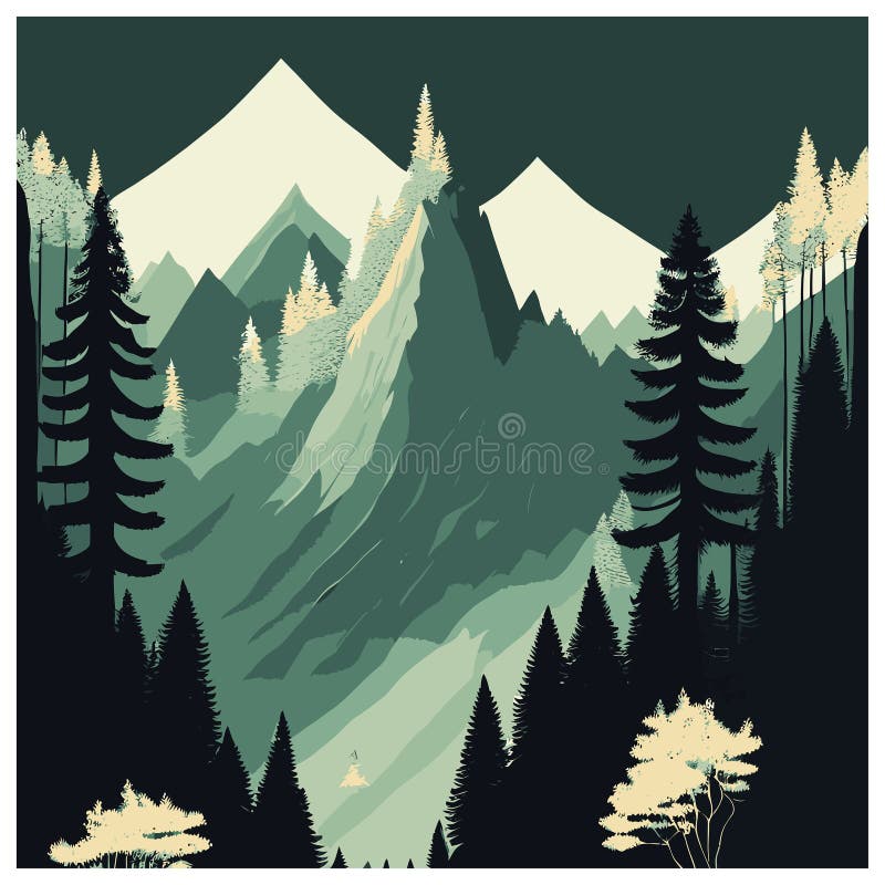 Vector Mountain Scenery, with Forests of Fir Trees Stock Vector ...
