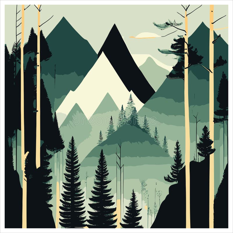 Vector Mountain Scenery, with Forests of Fir Trees Stock Illustration ...