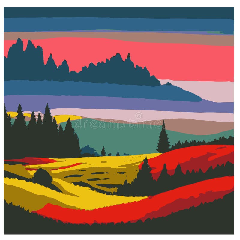 Vector Mountain Scenery, with Forests of Fir Trees Stock Vector ...
