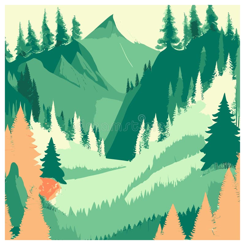 Vector Mountain Scenery, with Forests of Fir Trees Stock Vector ...