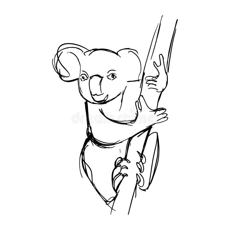An Abstract, Minimalistic Sketch of a Koala Sitting on a Tree Trunk ...