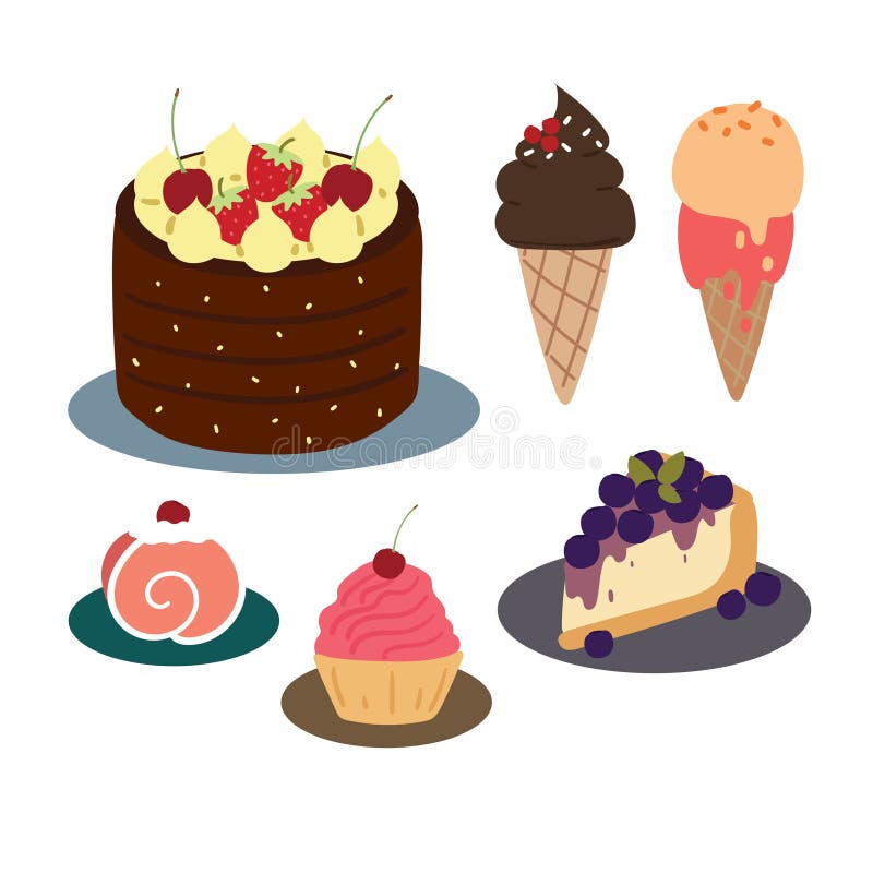 Hand Drawing Cartoon Set of Cute Dessert Sticker Set Stock Vector ...