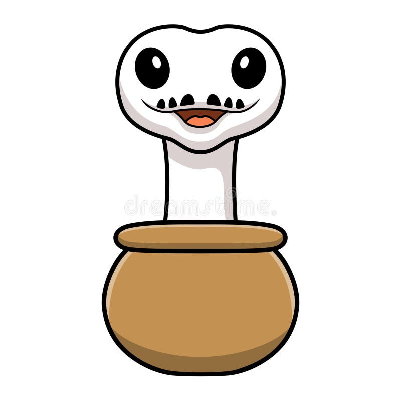 Cute White Leucistic Ball Python Snake Cartoon Inside the Sack Stock ...