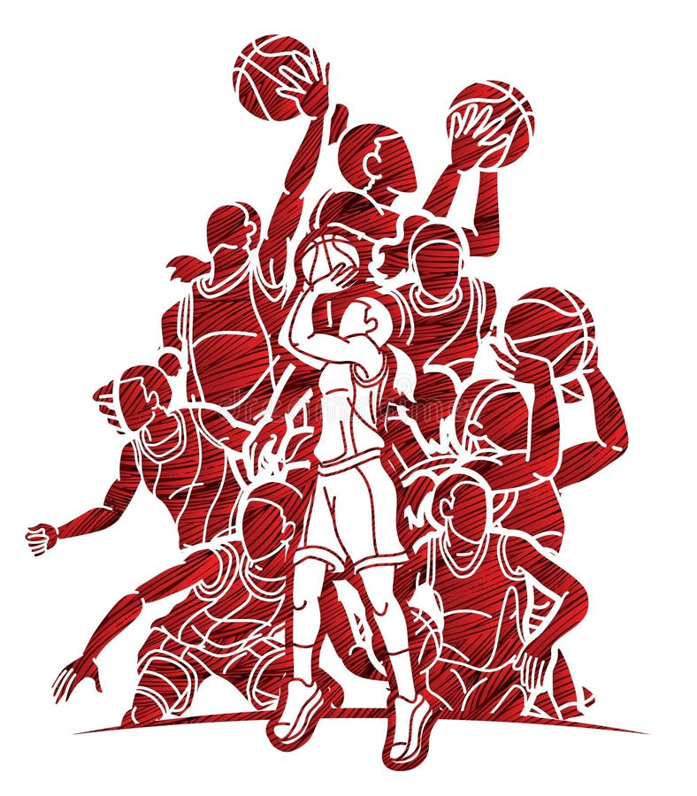 Group of Basketball Women Players Action Cartoon Sport Team Graphic ...
