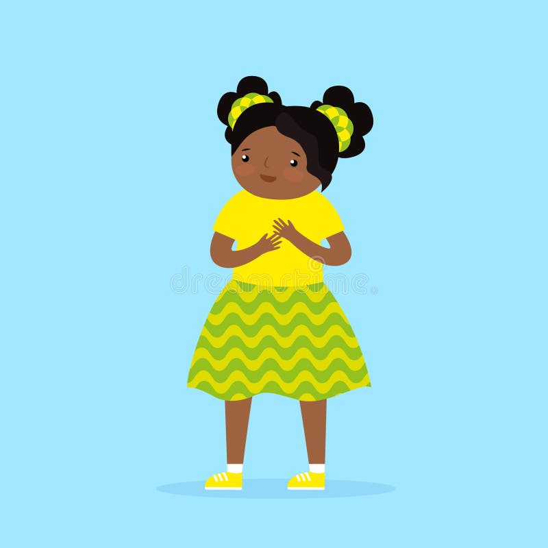 Cute African American Girl in Yellow Skirt. Stock Vector - Illustration ...