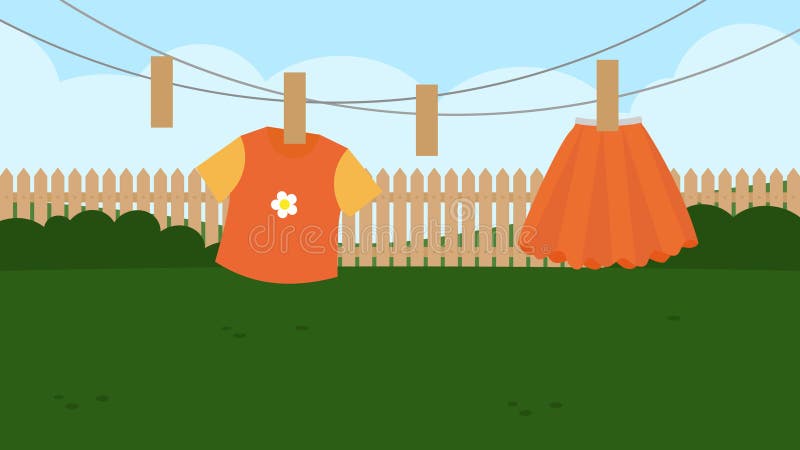 Clothes Hanging on Clothesline. Vector Illustration Stock Vector ...