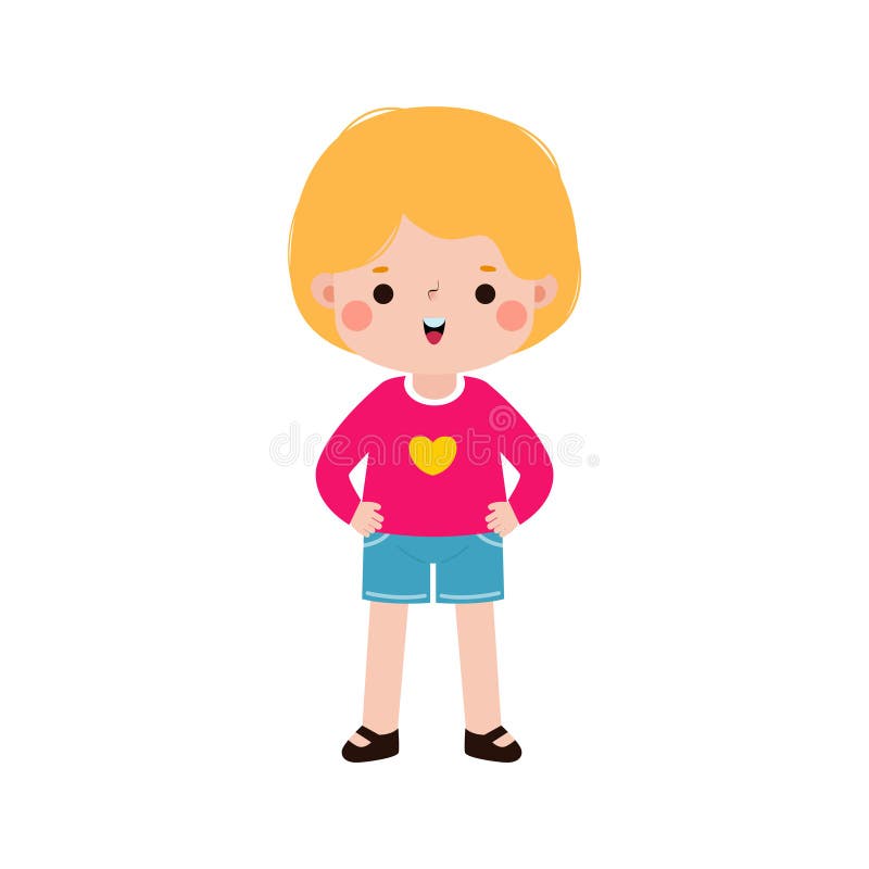 Happy Kid Cartoon Character Flat Style, Cute Little Child Standing ...