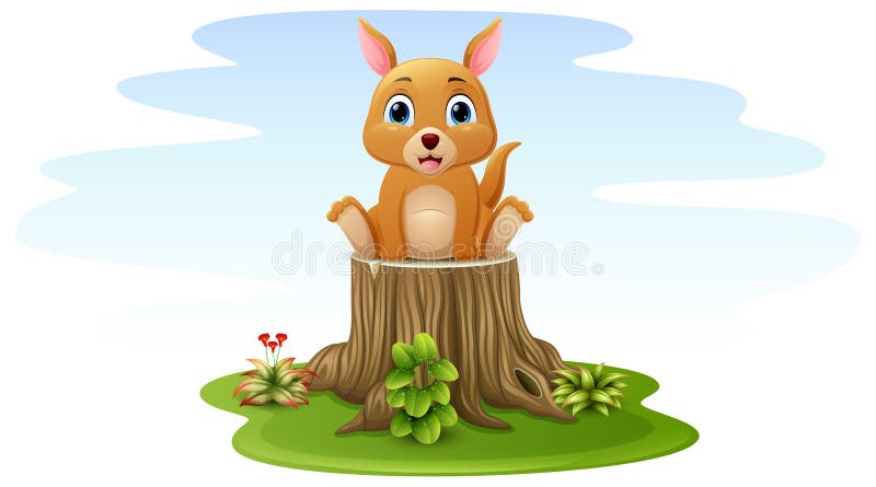 Cartoon Little Kangaroo Sitting on Tree Stump Stock Vector ...