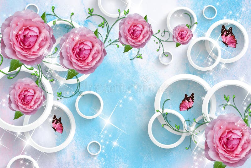 3D Illustration of Beautiful Pink Rose Flowers Stock Illustration ...