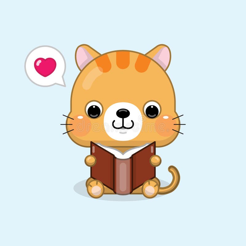Cute Cartoon Cat Reading Book. Adorable Animal Back To School Concept ...