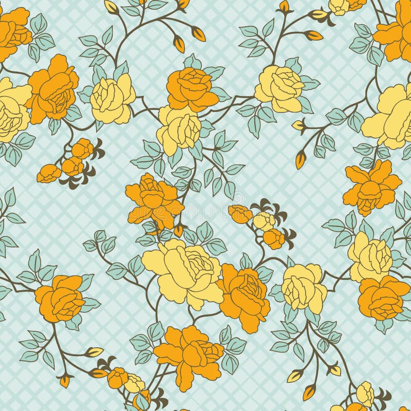 Wallpaper Seamless Vintage Yellow and Orange Rose Flower Pattern on ...