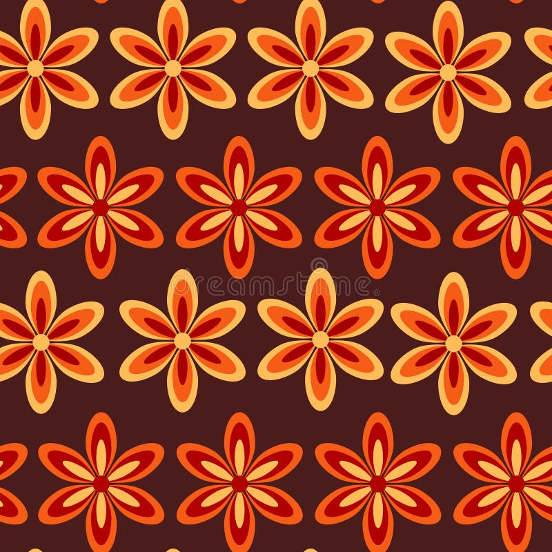 Cute Retro 70s Groovy Hippie Flowers Seamless Pattern in Orange, Yellow ...
