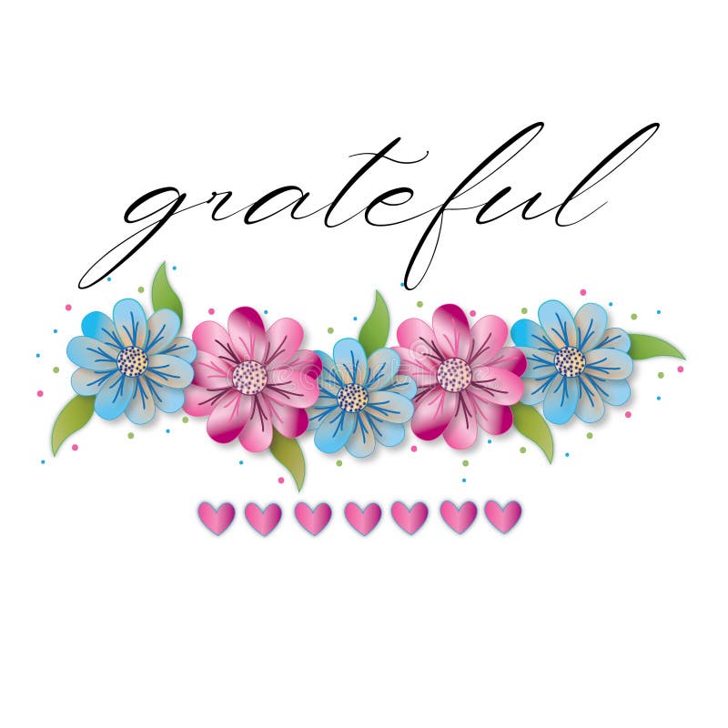 Pink and Blue Daisy-like Flowers Isolated on White with Hearts and Text ...