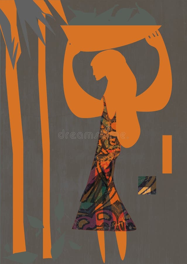 Interesting Motif, Woman with Fruit Bowl Stock Illustration ...