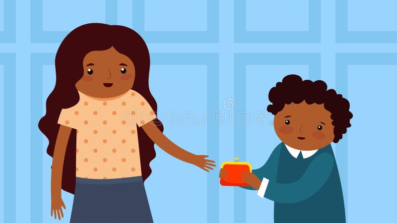 Son Gives His Mother a Wallet in the Blue Background Stock Vector ...
