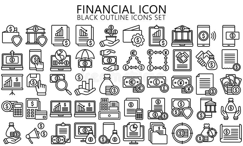 Business and Finance Black Outline Icons Pack. Stock Vector ...