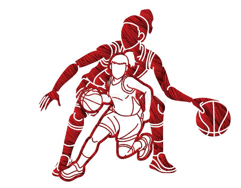 Group of Basketball Women Players Mix Action Cartoon Sport Team Stock ...