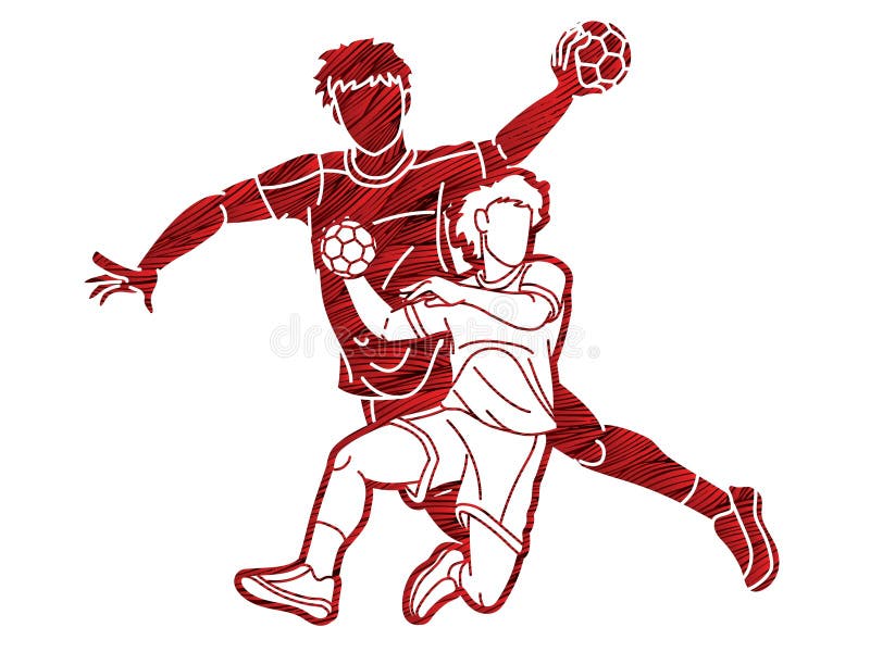 Group of Handball Sport Male Players Team Mix Action Cartoon Stock ...